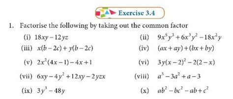 Exercise 3 41 Factorise The Following By Taking Out The Common Factor