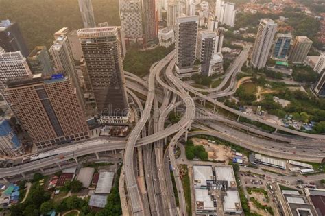 A Complex Highway Network Weaves Through A Dense Urban Landscape Stock Image Image Of
