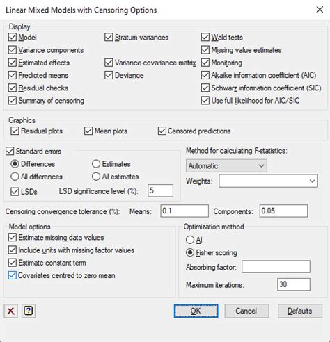 Linear Mixed Model With Censoring Options Genstat V