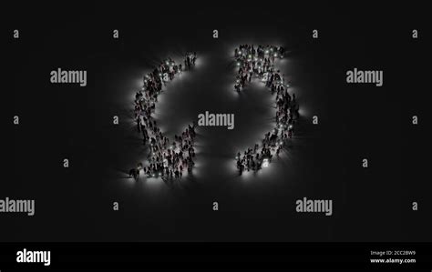 3d Rendering Of Crowd Of Different People With Flashlight In Shape Of Clockwise Symbol Of Double