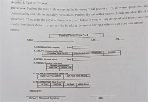 Activity 1 Test For Fitness Directions Perform The Tests While