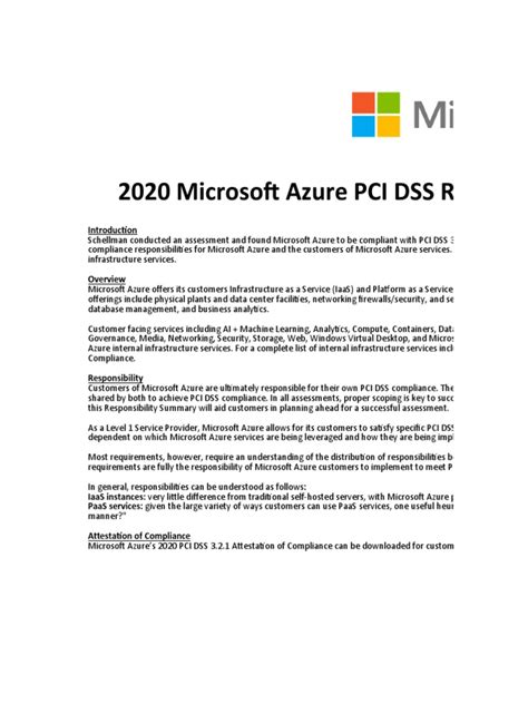 2020 Microsoft Azure Pci Dss Requirement Responsibility Matrix Pdf