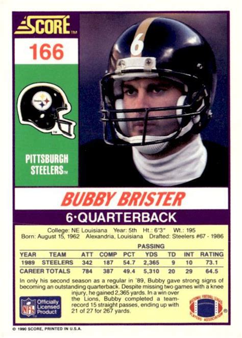 1990 Score 166 Bubby Brister Ebay