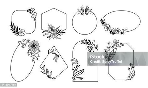 꽃 프레임 꽃 화환과 원형 테두리 타원형 빈티지 손으로 그린 간단한 월계관 가지 우아한 기하학적 봄 여름 카드 장식 소박한
