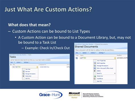introduction to developing custom actions within sharepoint ppt