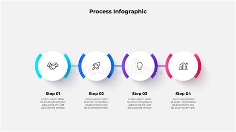 four circular elements placed in horizontal row concept of 4 steps to
