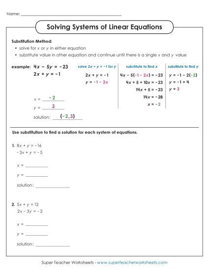 Solving Systems Of Linear Equations Intermediate Printable Pdf