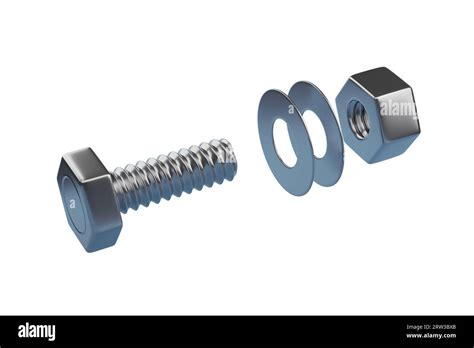 bolt with nut and washers isolated on white background 3d illustration
