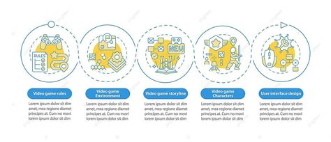 Komponen Desain Video Game Vektor Template Infografis Skema Alur Kerja