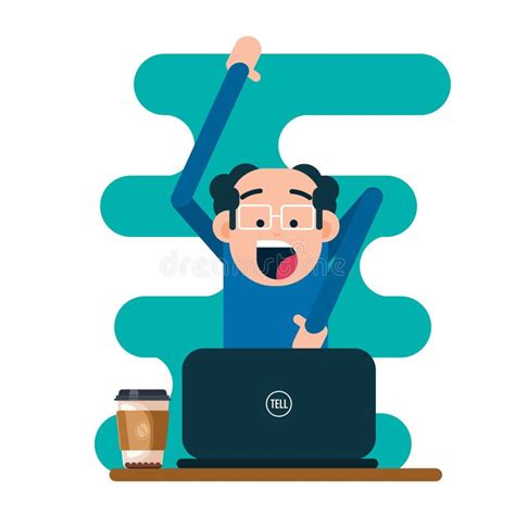 Happy Man With Laptop And Coffee Cup Flat Style Vector Illustration Stock Vector Illustration