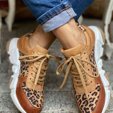 Breathable Elastic Leopard Vulcanized Sneakers 36 Leopard Print