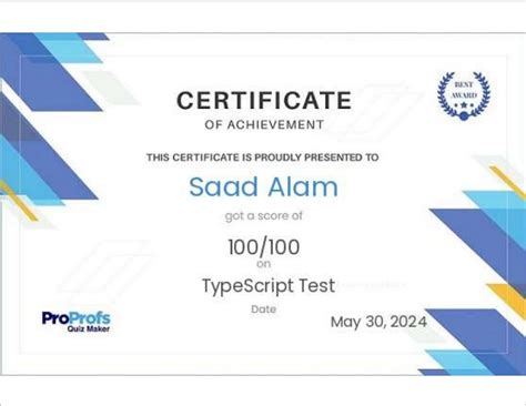 Achieved Typescript Quiz With 100100 Saad Alam Posted On The Topic