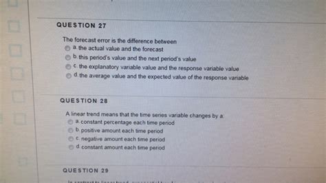 Solved The Forecast Error Is The Difference Between The