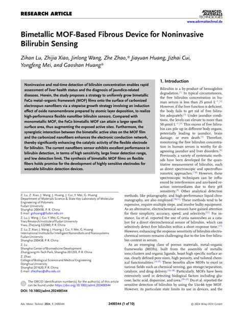 Bimetallic Mof‐based Fibrous Device For Noninvasive Bilirubin Sensing Request Pdf