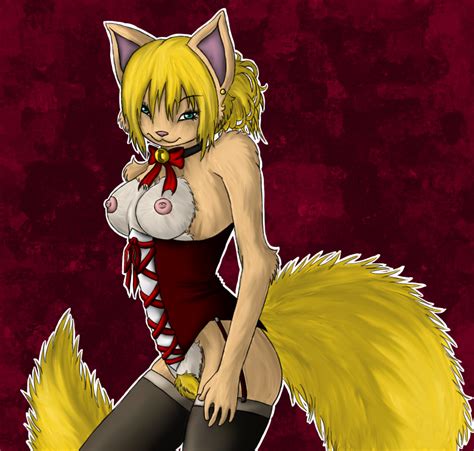 Rule 34 Anthro Blonde Hair Breasts Collar Corset Feline Female Fur