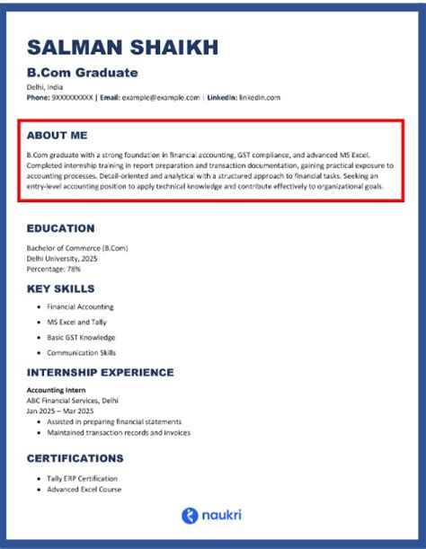 About Me In Resume For Freshers 15 Examples And 2026 Guide
