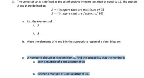 Solved 3 The Universal Set U Is Defined As The Set Of
