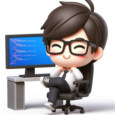 Premium Photo Cute 3d Style Chibi Programmer Glasses Perched On Their Nose Leaning Back In