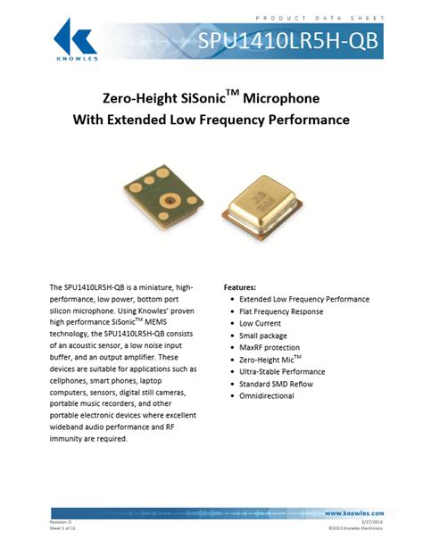 SPU LR H QB Datasheet Microphone Equivalent Knowles Electronics