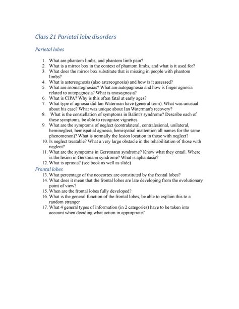 21 Parietal Lobe Disorders Class 21 Parietal Lobe Disorders Parietal Lobes 1 What Are Phantom
