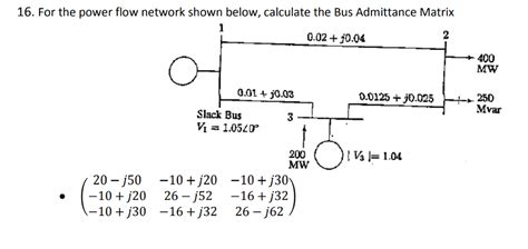 Solved 16 For The Power Flow Network Shown Below Calculate