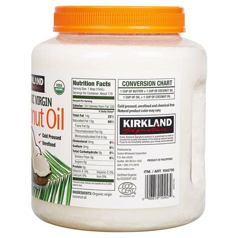 Kirkland Signature Organic Virgin Coconut Oil 84 Oz Costco Food Database