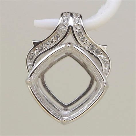 Sterling Silver Semi Mount Pendant Setting Cushion Cu 12x12mm W White