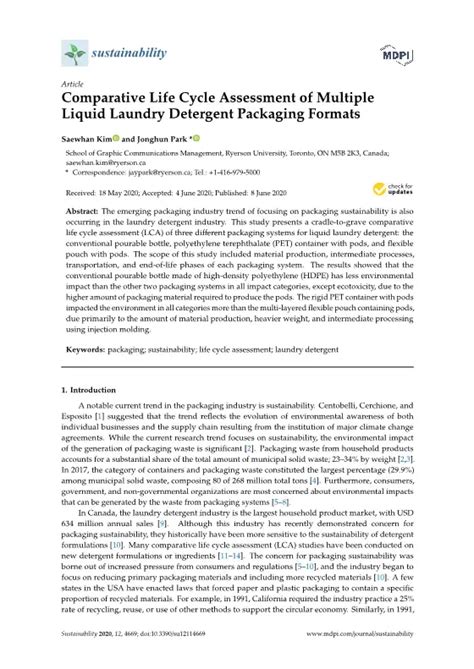 Comparative Life Cycle Assessment Of Multiple Liquid Laundry Detergent Packaging Formats Docslib