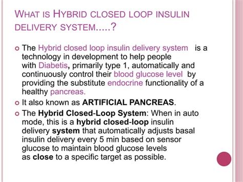 Hybrid Closed Loop Insulin Delivery System Artificial Pancreas Pptx