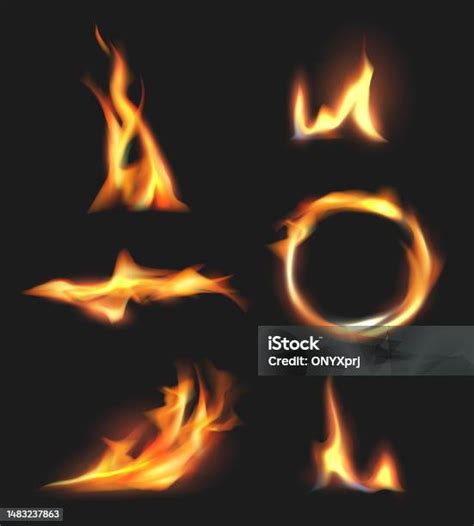 Api Api Berbagai Bentuk Api Ledakan Panas Api Vektor Yang Layak Template Realistis Ilustrasi