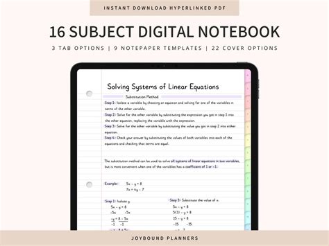 16 Subject Digital Notebook With Tabs Portrait Digital Notebook For Goodnotes And Notability