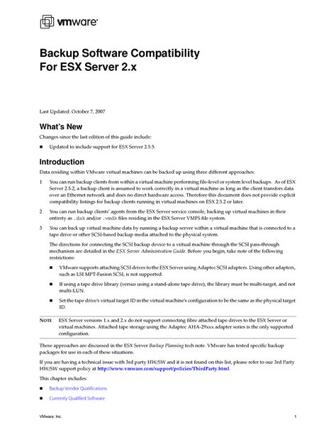Esx Backup Guide Backup Software Compatibility For Esx Server 2 Last