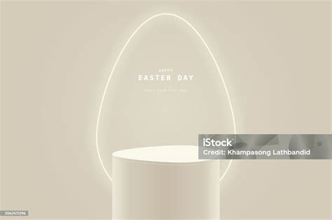 크림 3d 달걀 실린더 연단 받침대 현실적 또는 빛나는 네온 달걀 모양으로 진열장을 위한 무대 모형 제품을 위한 최소한의 벽 장면 3d 벡터 기하학적 플랫폼 행복한 부활절