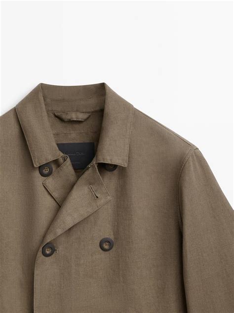 Трислойно палто тип шлифер с примес на лен Massimo Dutti Bulgaria