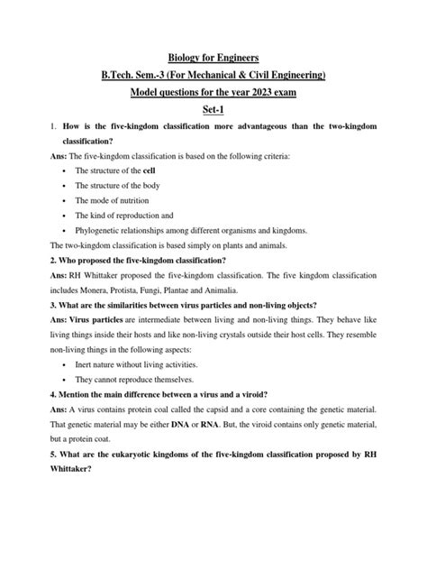 Model Questions Biology For Engineers Pdf