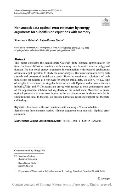 Nonsmooth Data Optimal Error Estimates By Energy Arguments For Subdiffusion Equations With Memory