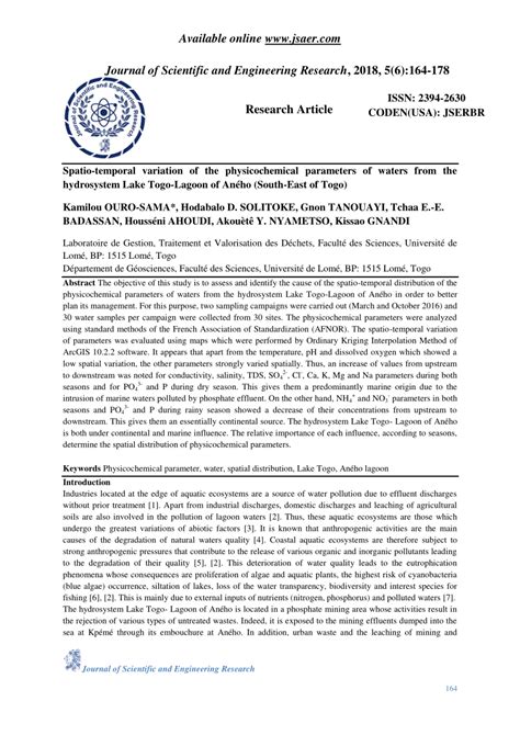 Pdf Spatio Temporal Variation Of The Physicochemical Parameters Of