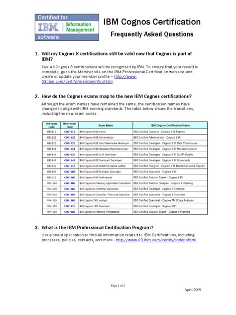 Ibm Cognos Certification Faq Pdf Test Assessment Professional Certification