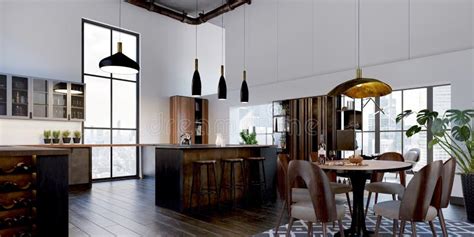 3d Beautiful Modern Interior Render Open Space And Natural Light Stock Illustration