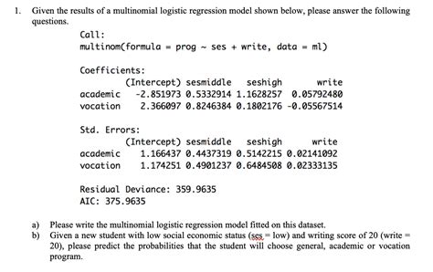 Solved Given The Results Of A Multinomial Logistic Chegg