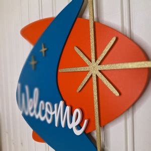 Mid Century Modern Welcome Sign Atomic Boomerang Mid Century Etsy