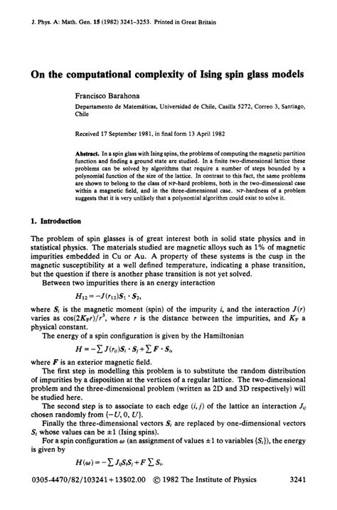 pdf on the computational complexity of ising spin glass models