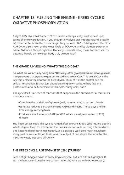 Biochem 101 Chapter 13 Review Krebs Cycle And Oxidative