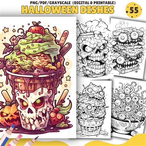 Halloween Dishes Coloring Pages Horror Food Coloring Book Scary