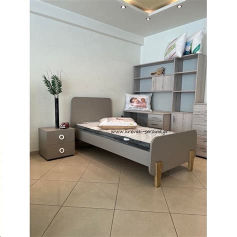 Κρεβάτι μοριοσανίδα μοντέρνο εφηβικό σε γκρι χρώμα με ξύλινο πόδι για στρώμα 90χ200 ΕΤΟΙΜΟΠΑΡΑΔΟΤΟ