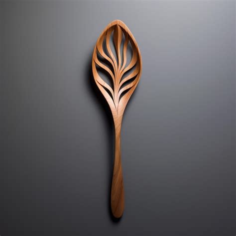 Premium Photo Modern Carved Wooden Slotted Spoon With Leafy Pattern