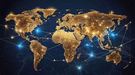 A World Map With Illuminated Nodes And Connecting Lines Highlighting A Global Network Of