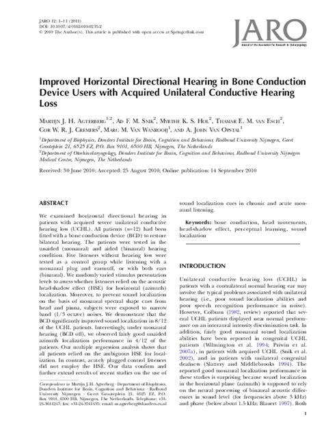 Pdf Improved Horizontal Directional Hearing In Bone Conduction Device
