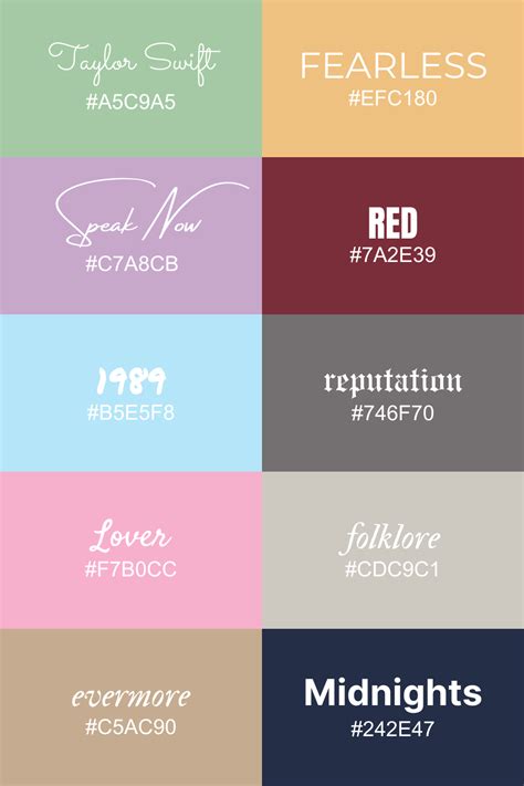 Taylor Swift Eras Color Hex Codes Artofit