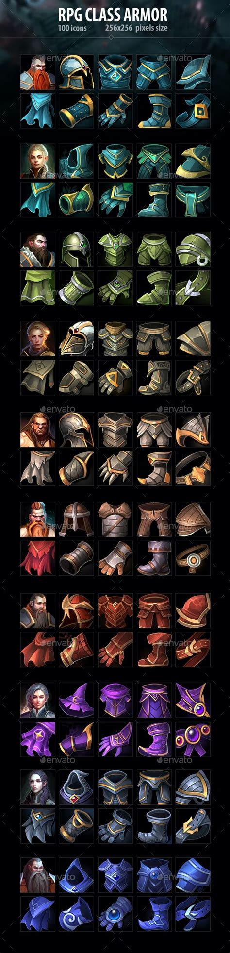 Rpg Class Armor Icon Set With 100 Unique Designs